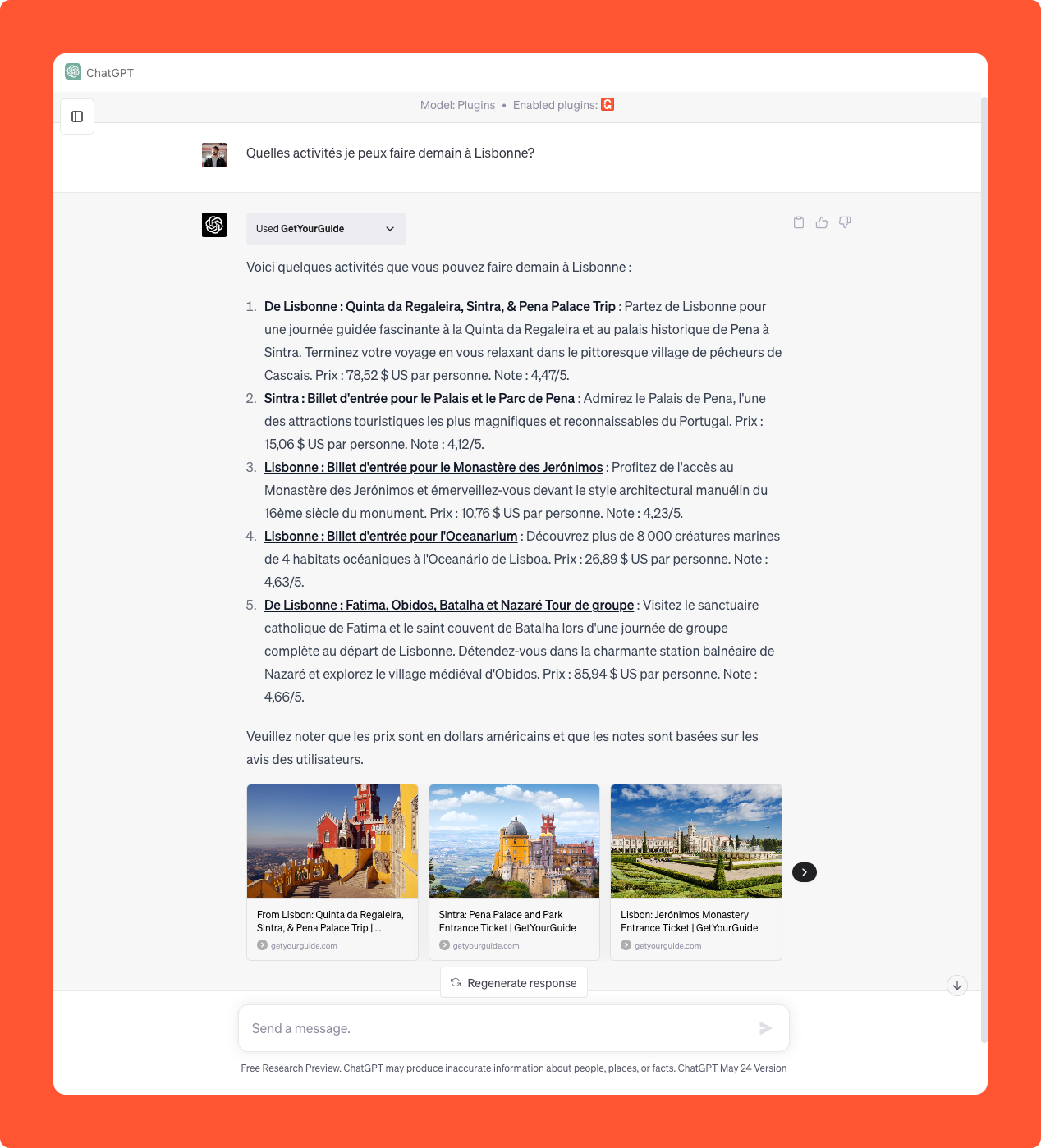 GetYourGuide ChatGPT Plugin