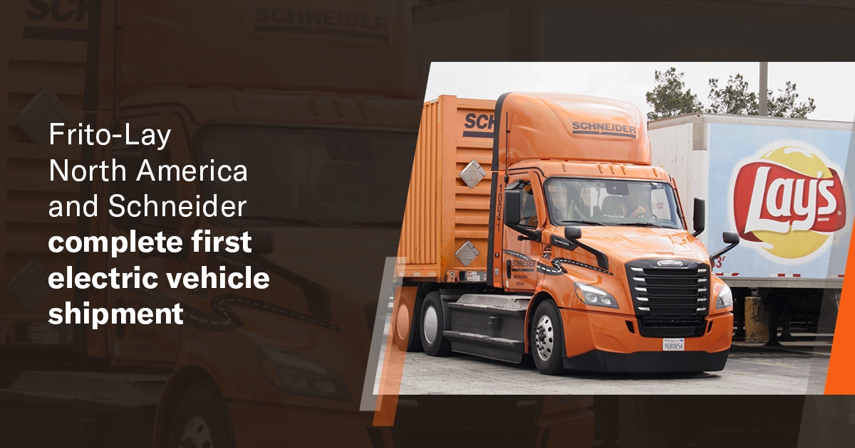 Schneider hauls first Frito-Lay shipment with electric truck.