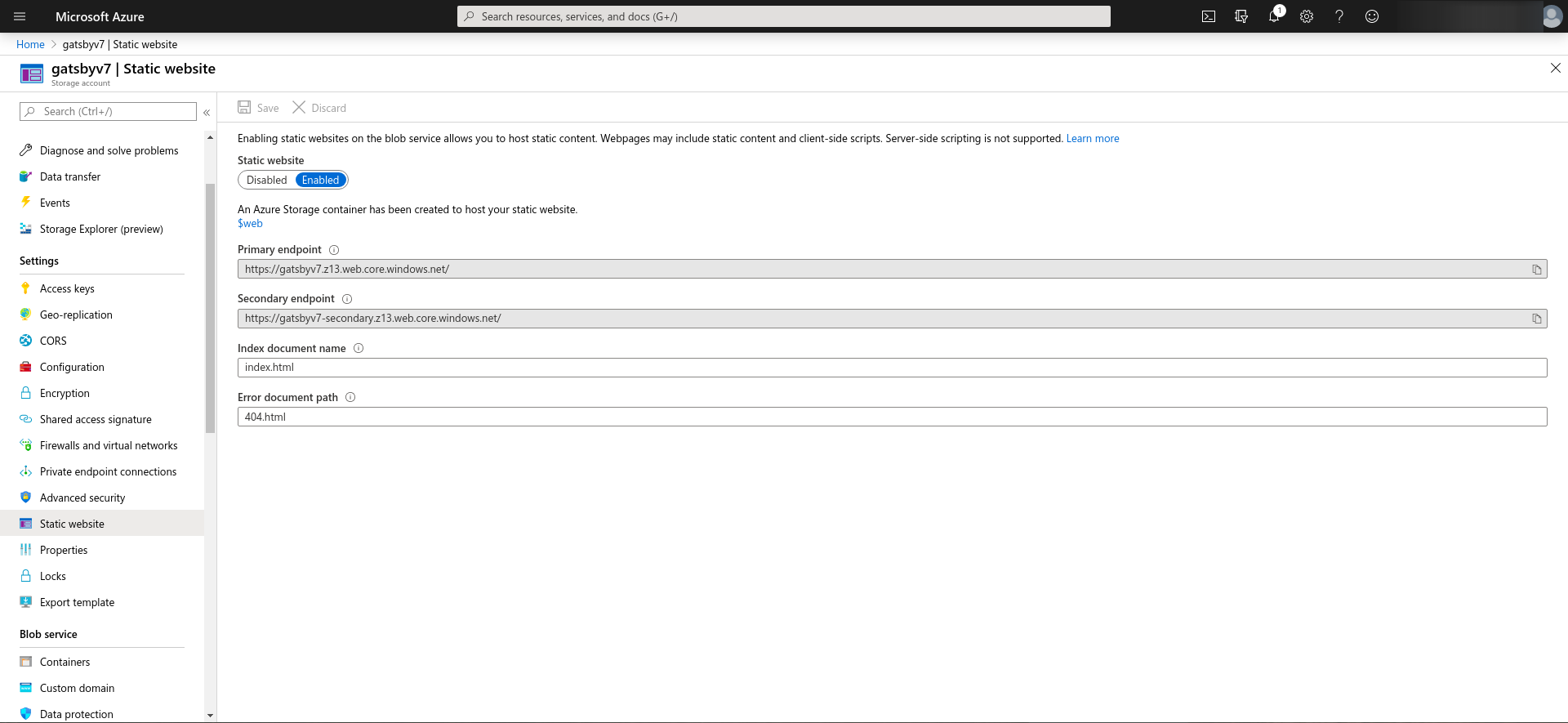 Hosting a Static Website on Azure Blob Storage Hosting a Static Website on Azure Blob Storage