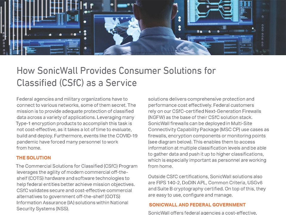 How SonicWall Provides Consumer Solutions for Classified (CSfC) as a ...