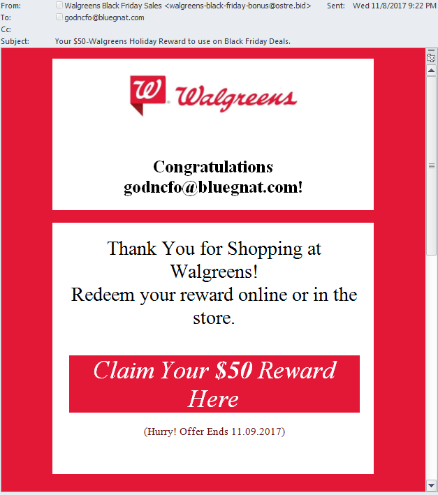 Spam campaign roundup: Thanksgiving weekend edition