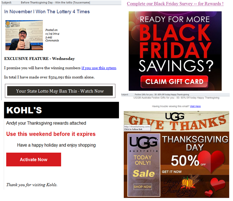 Spam campaign roundup: The Thanksgiving Day Edition (Nov 26, 2014)