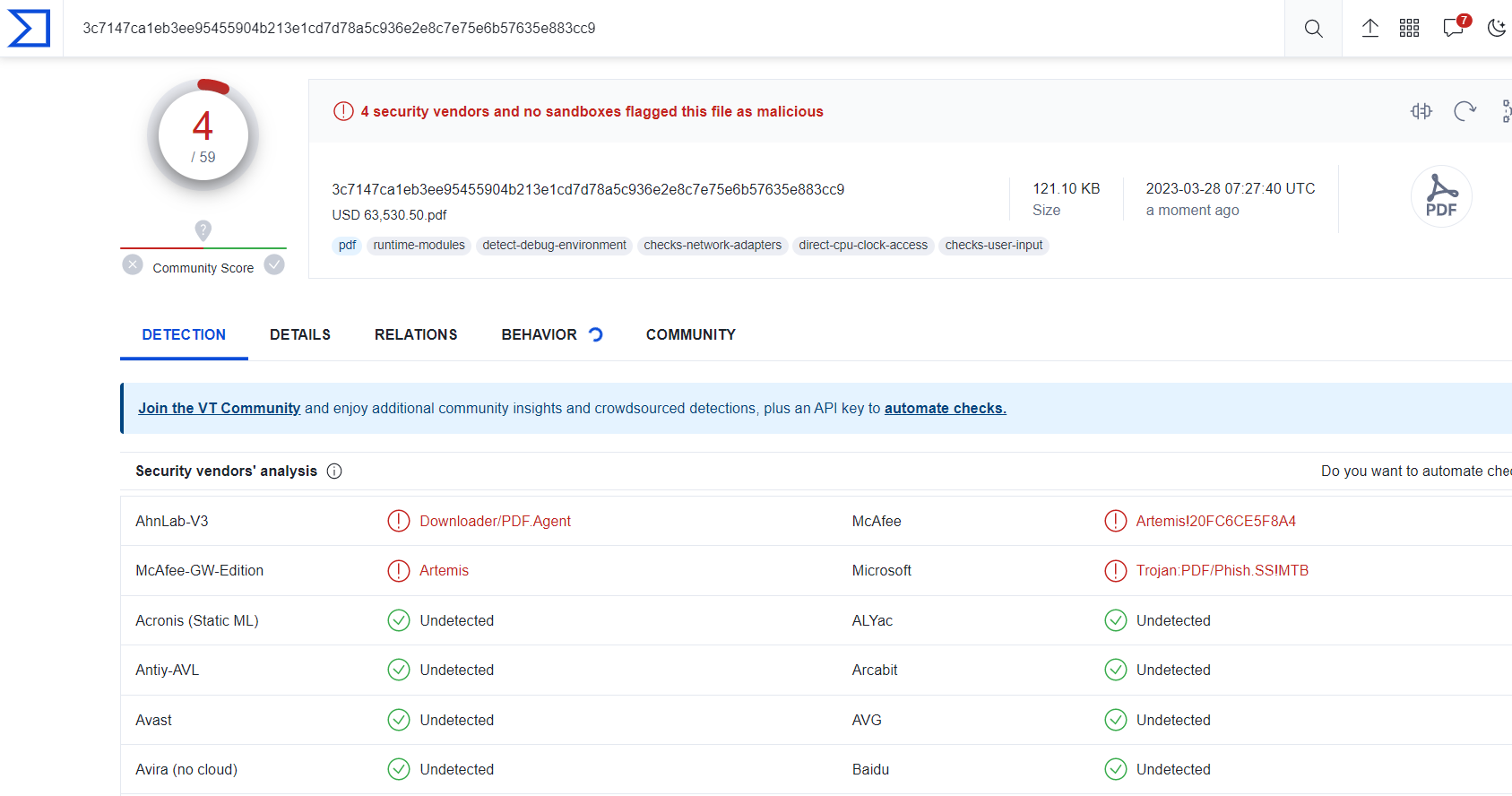 Malicious PDF delivering Xworm 3.1 payload