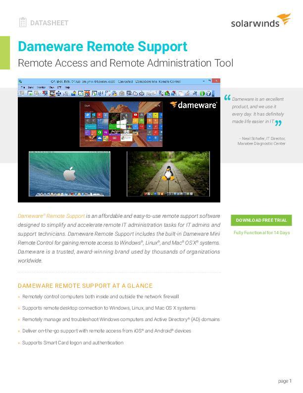 Dameware Remote Support Datasheet | SolarWinds