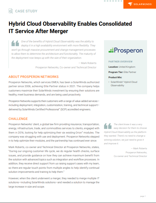 SolarWinds Observability Self-Hosted Enables Consolidated IT Service After Merger Case Study ...