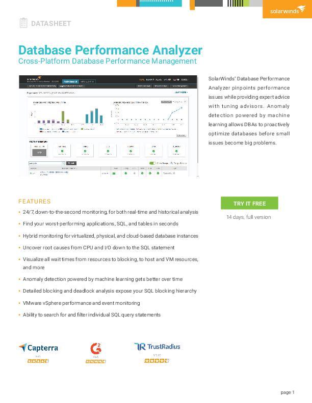 Database Performance Analyzer Datasheet | SolarWinds