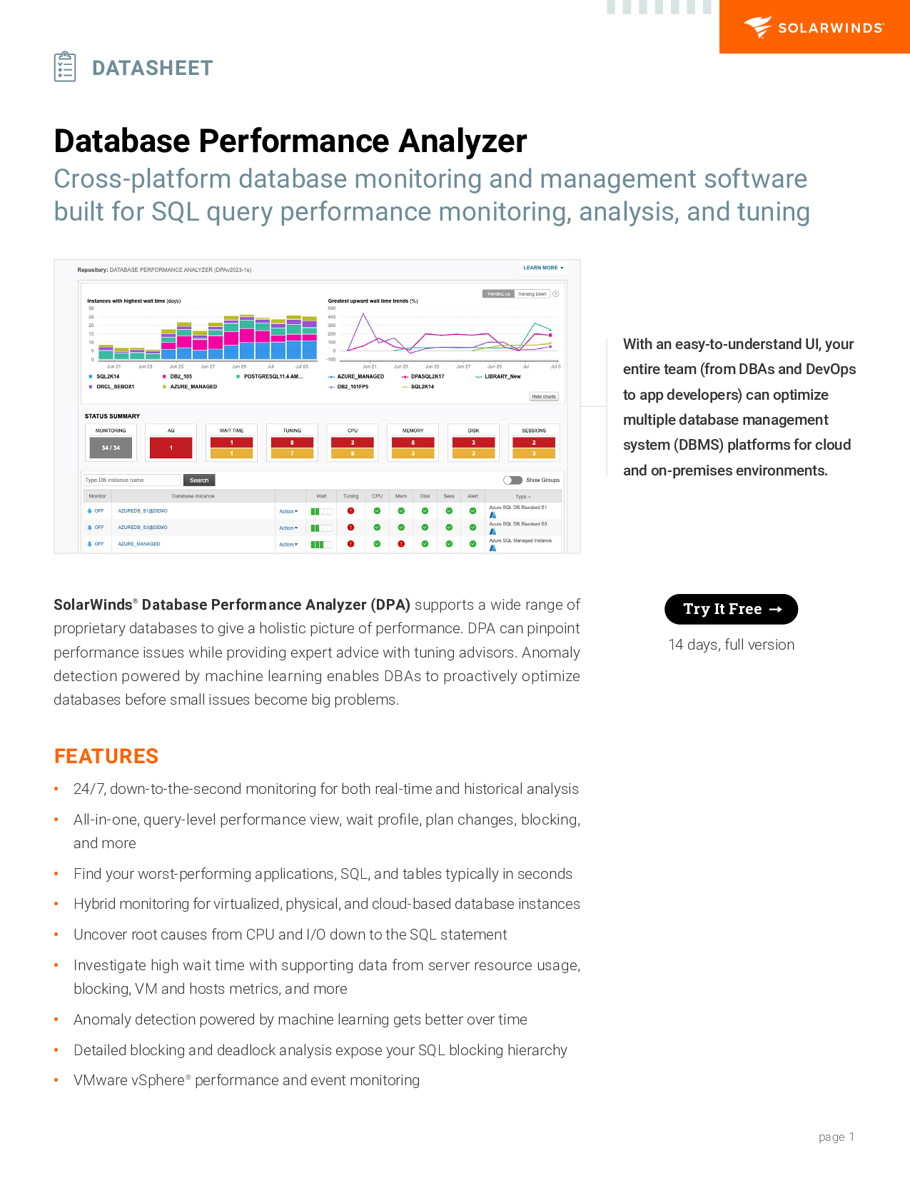 Database Performance Analyzer Datasheet | SolarWinds