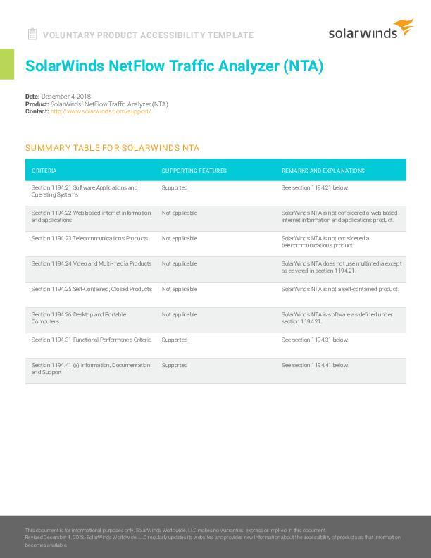 NetFlow Traffic Analyzer VPAT | SolarWinds