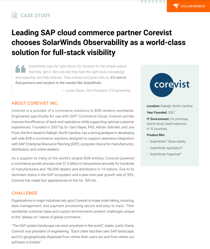 Corevist trusts SolarWinds Observability for total visibility of their ...
