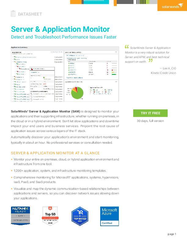 Server and Application Monitor Datasheet | SolarWinds