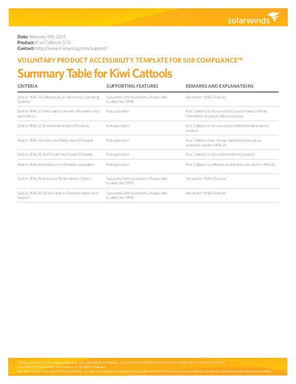 VPAT Datasheet: Kiwi CatTools VPAT | SolarWinds