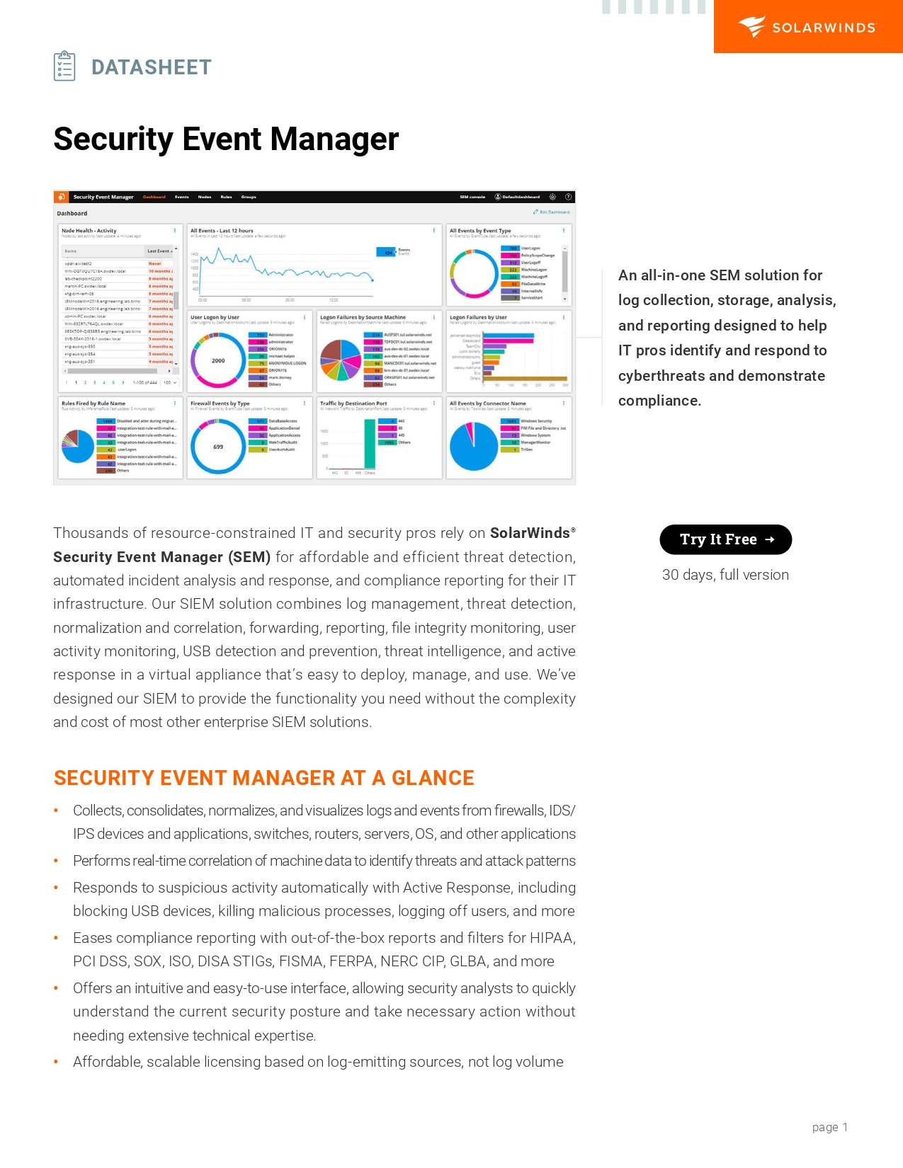 Security Event Manager Datasheet | SolarWinds