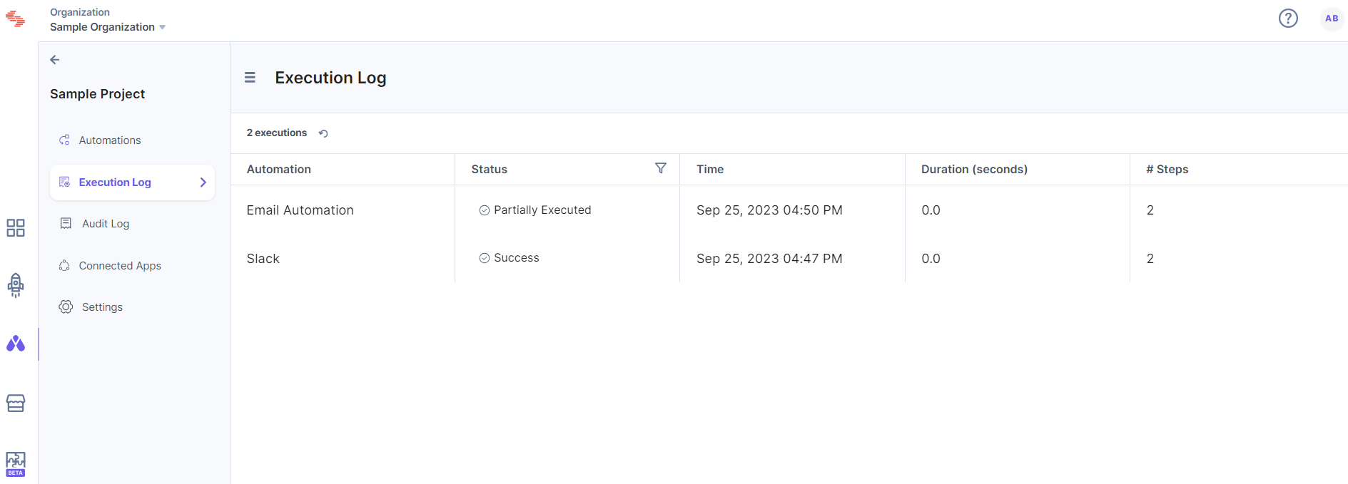 View Execution Log of Automations