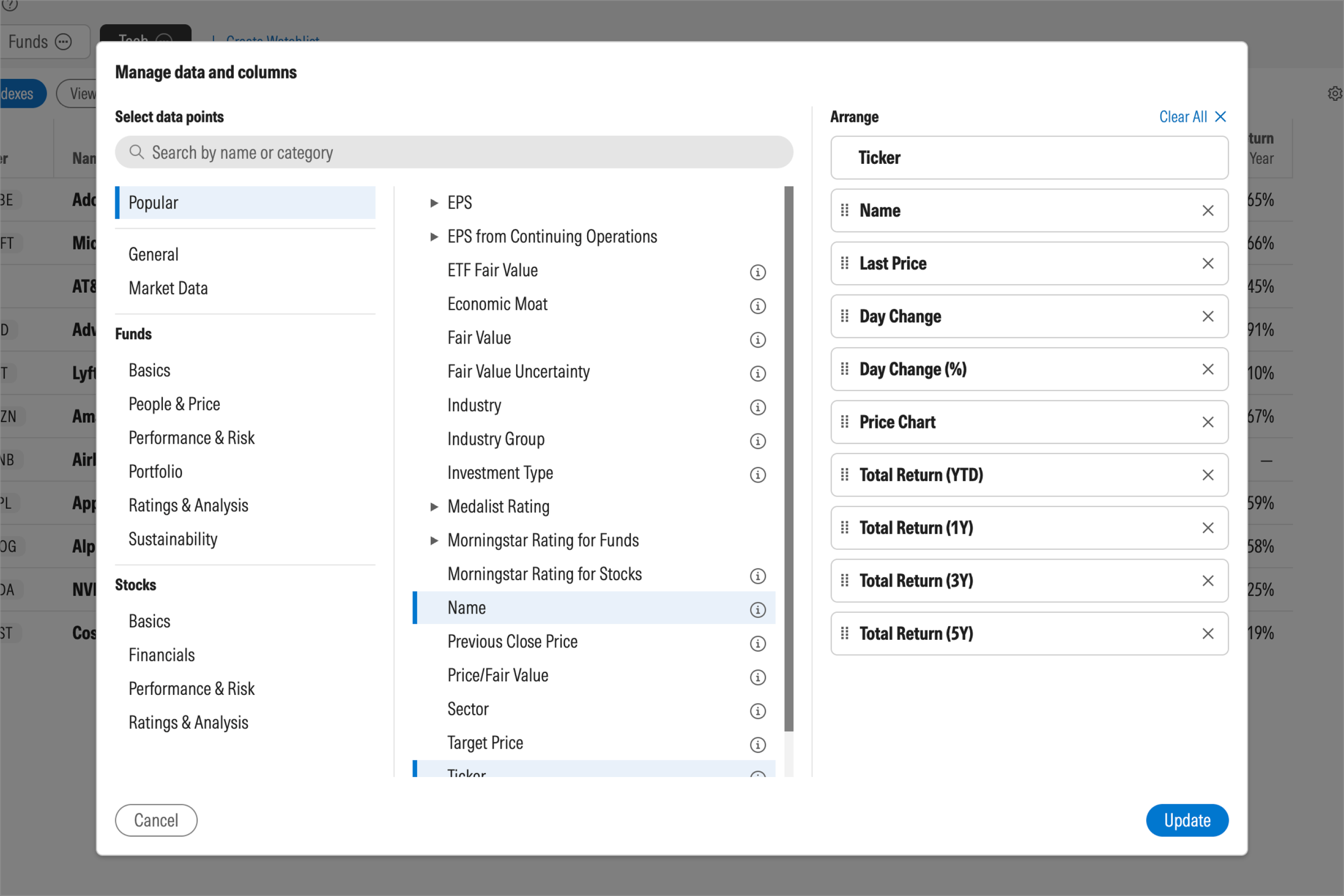 Custom views for watchlists | Help | Morningstar