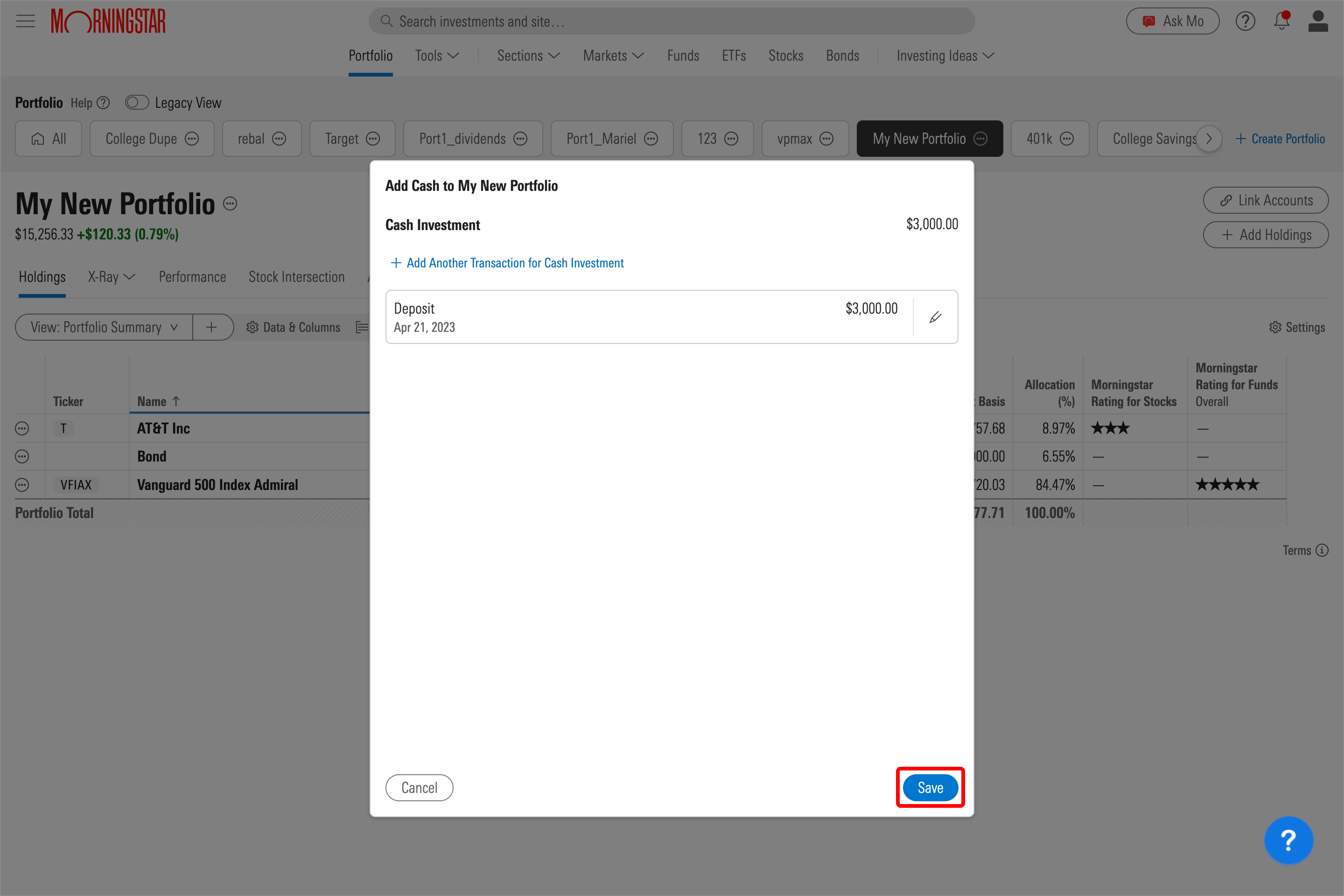 Manually add or delete holdings | Help | Morningstar