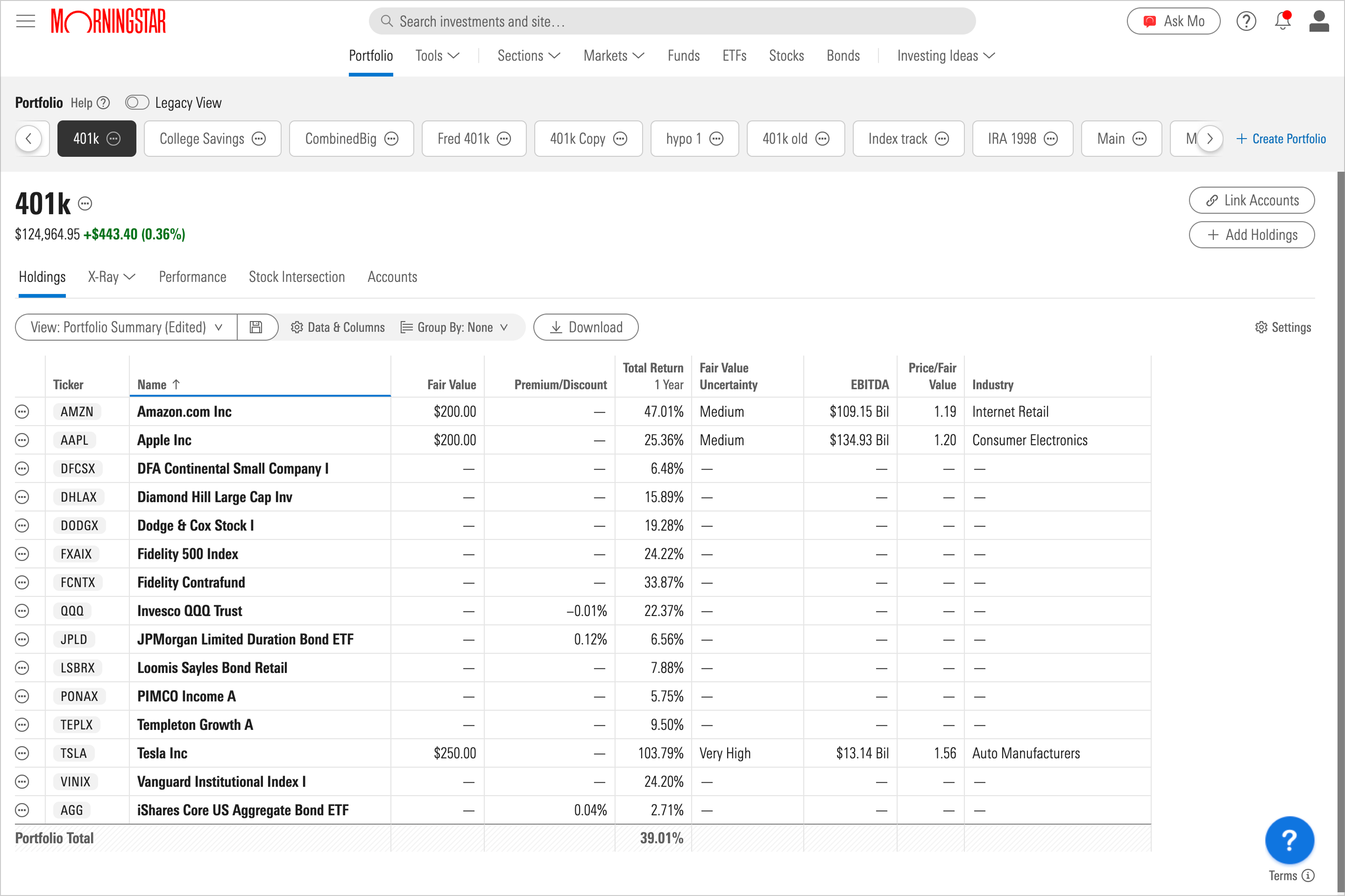Custom views in Portfolio | Help | Morningstar Custom views in Portfolio | Help | Morningstar