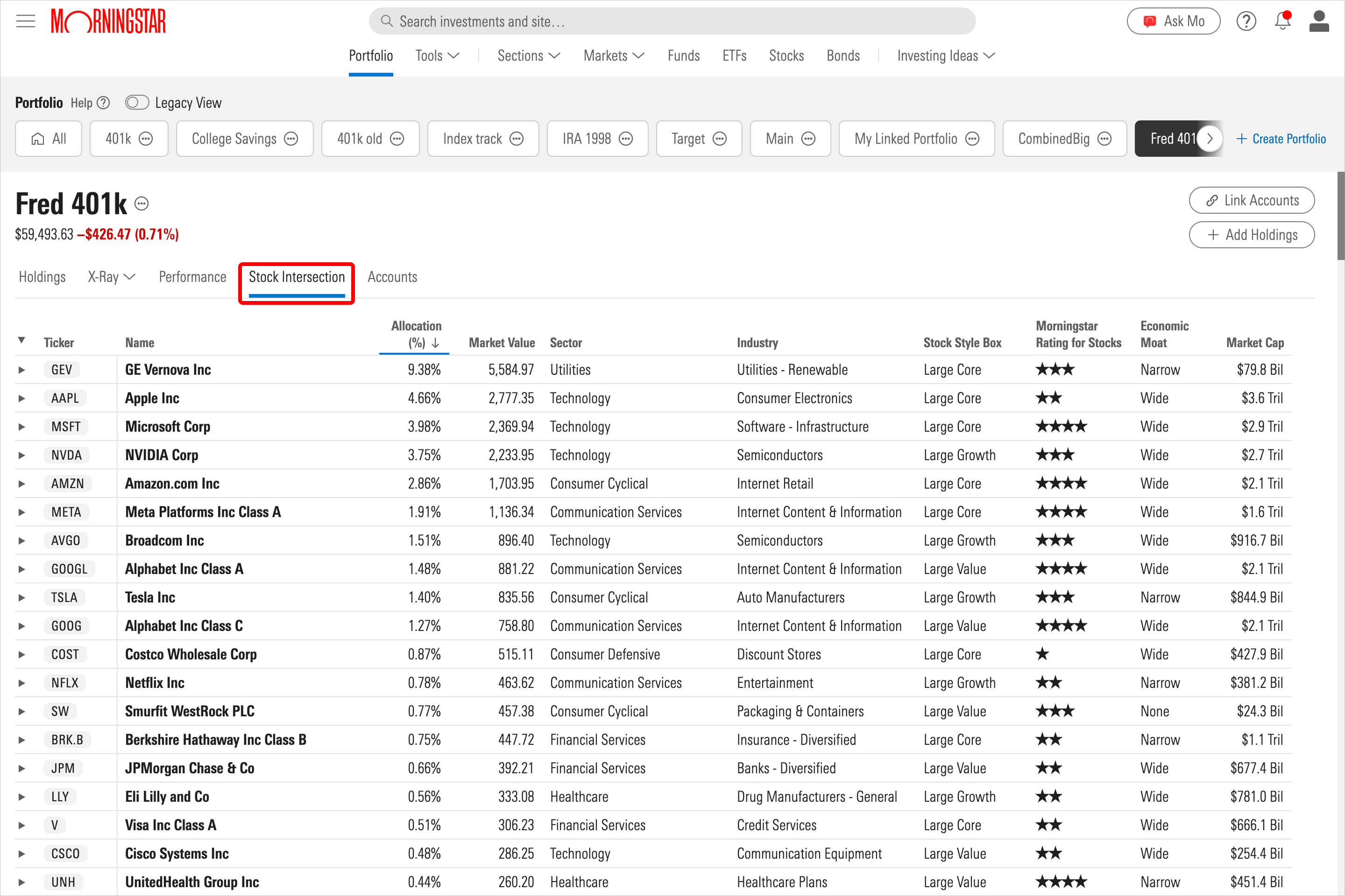 Stock Intersection | Help | Morningstar
