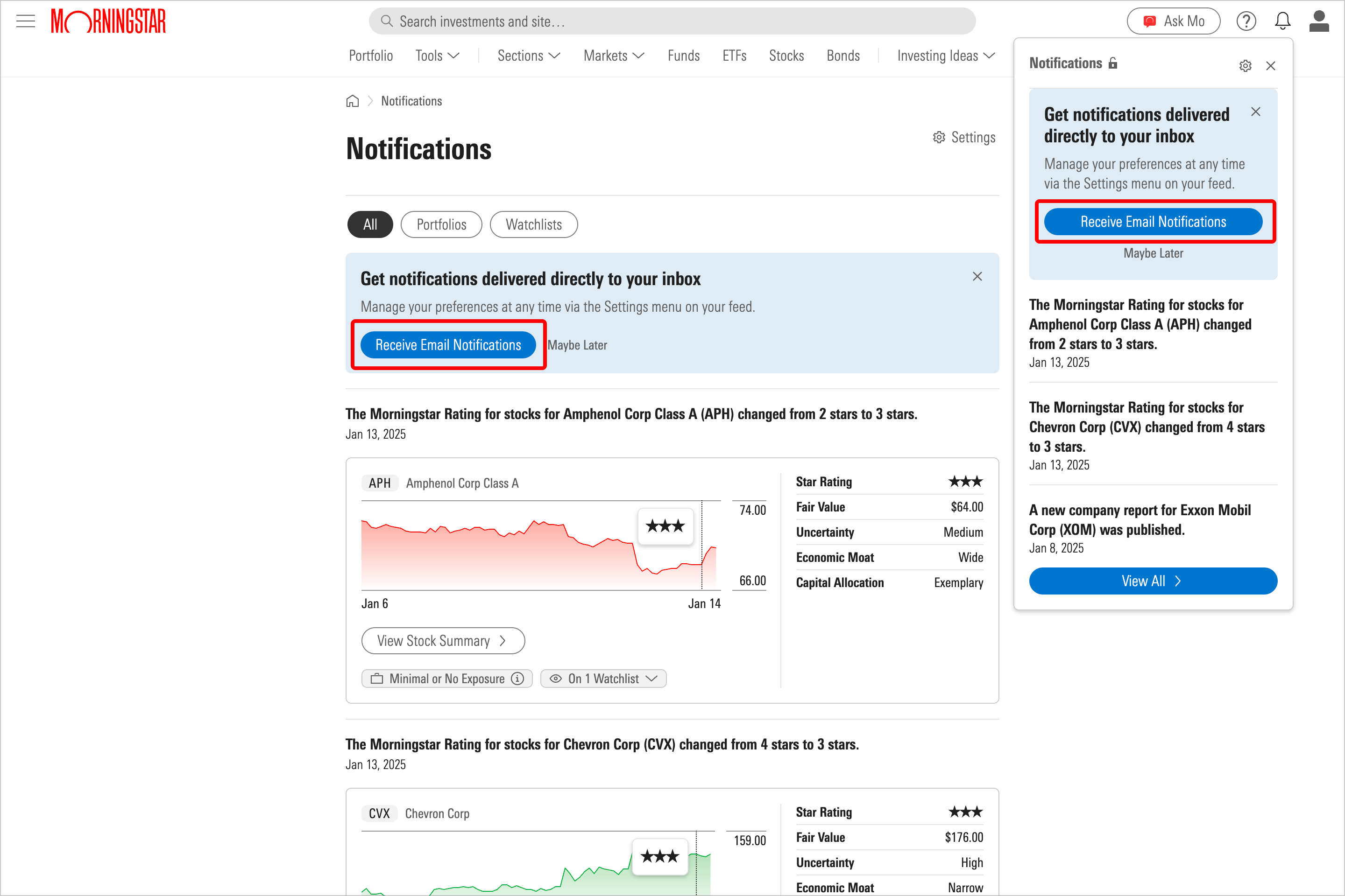 Email notifications | Help | Morningstar