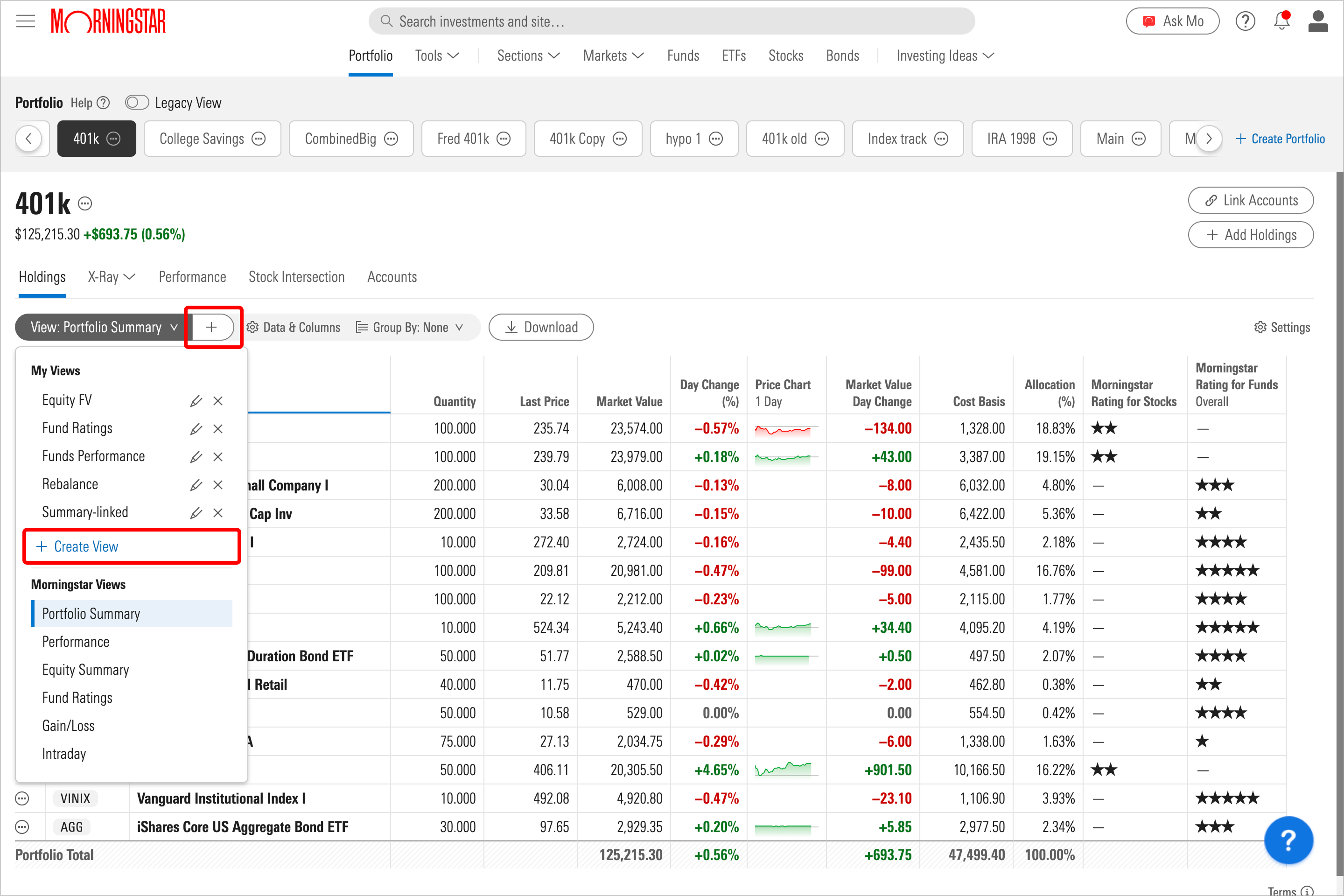 Custom views in Portfolio | Help | Morningstar Custom views in Portfolio | Help | Morningstar
