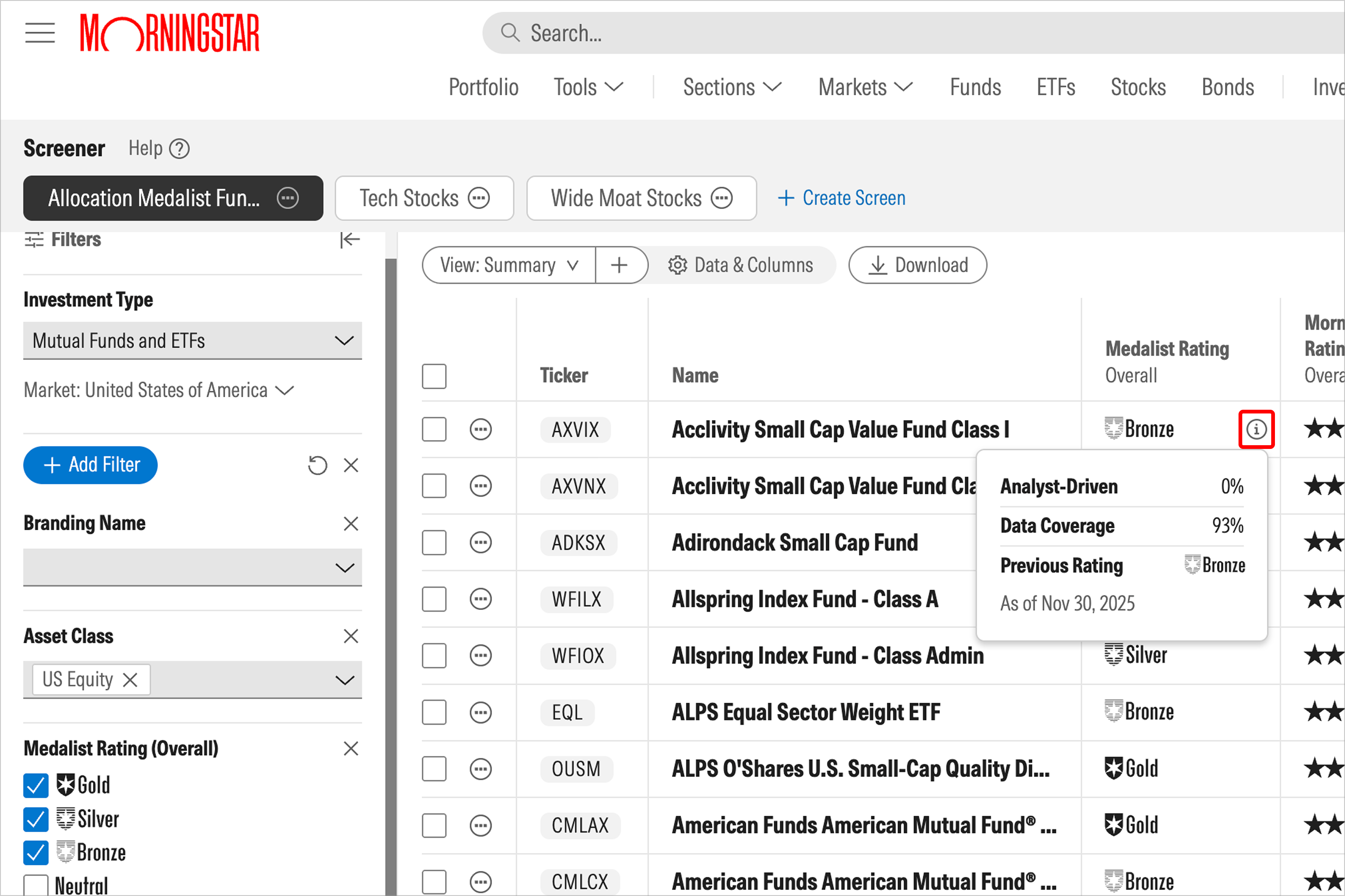 Create a screen | Help | Morningstar