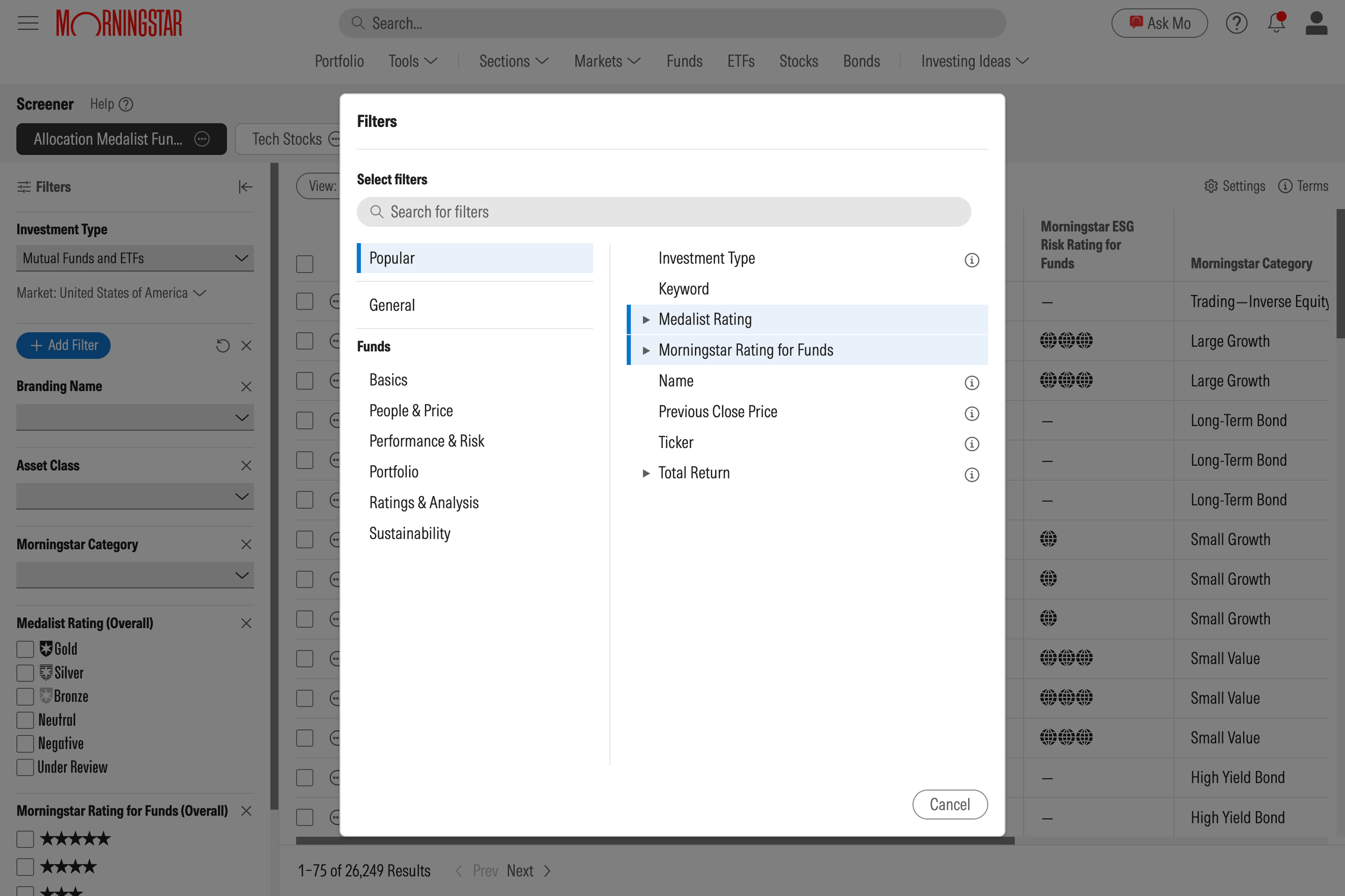 Create a screen | Help | Morningstar