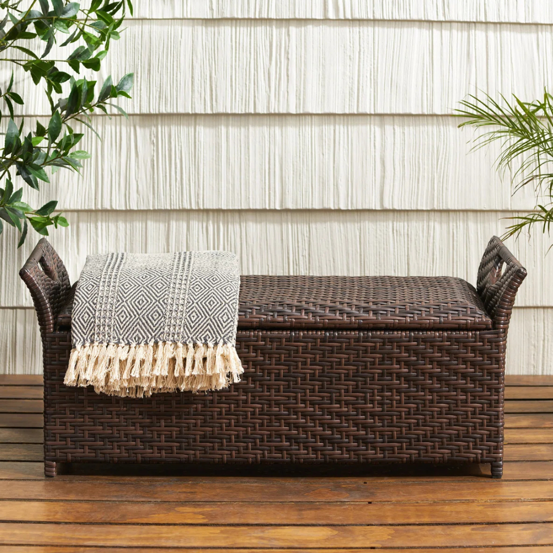 Wicker Outdoor Storage Bench $85 at Brad's Deals
