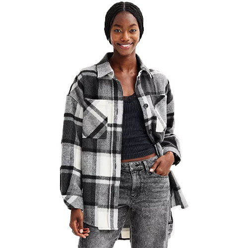 Juniors' Oversized Plaid Shacket $19 at Brad's Deals