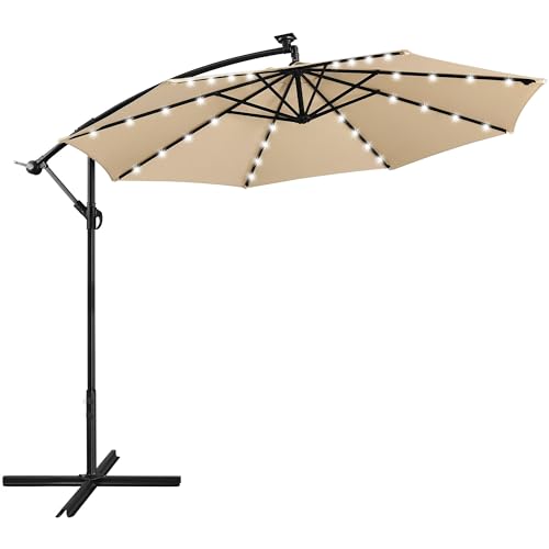 10' Solar LED Patio Umbrella + Base $70 at Brad's Deals