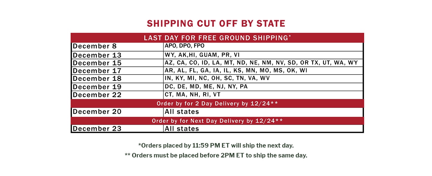 Holiday Shipping Guide