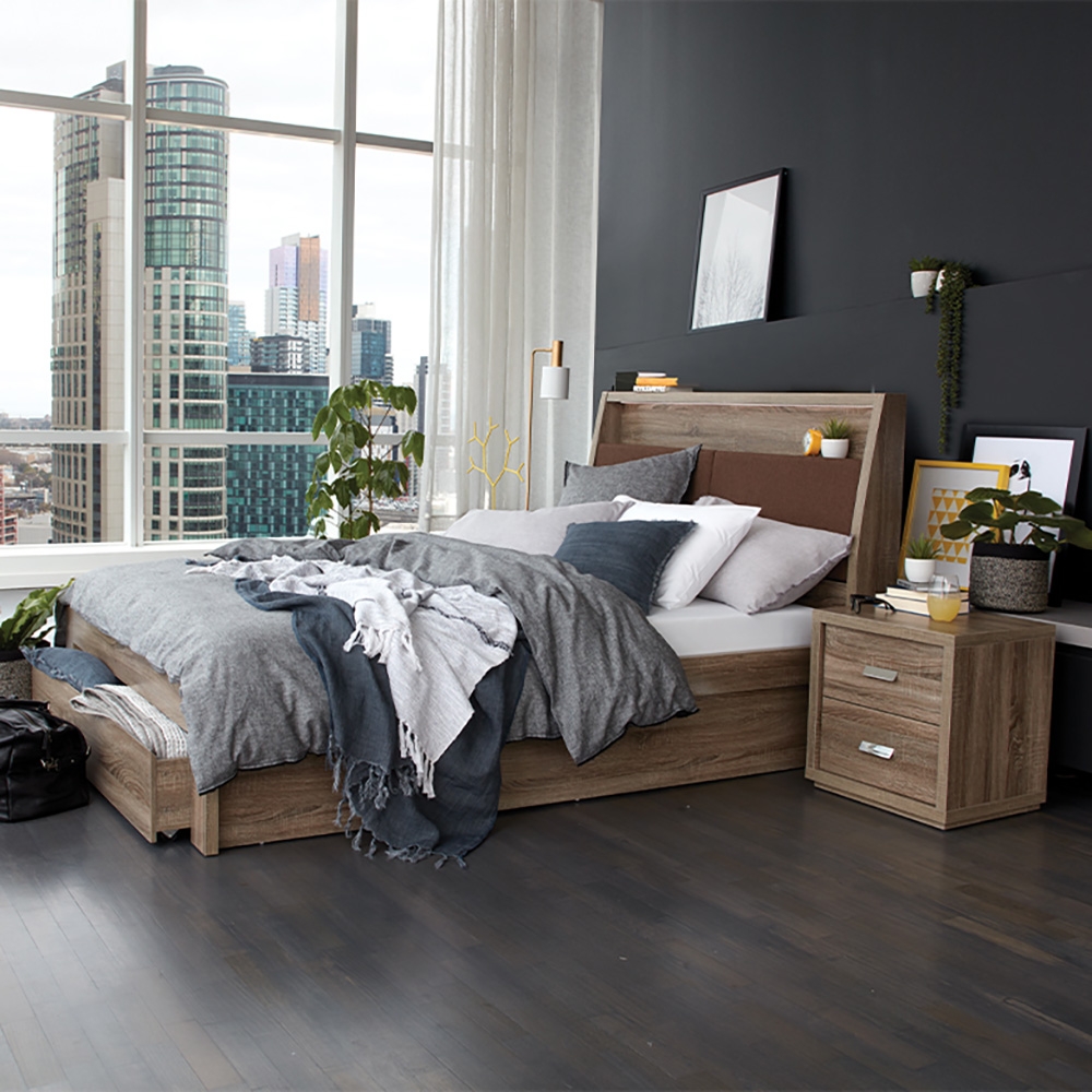 Addison Double Bed Frame w/ Gas Lift Base & End Drawer - Forty Winks