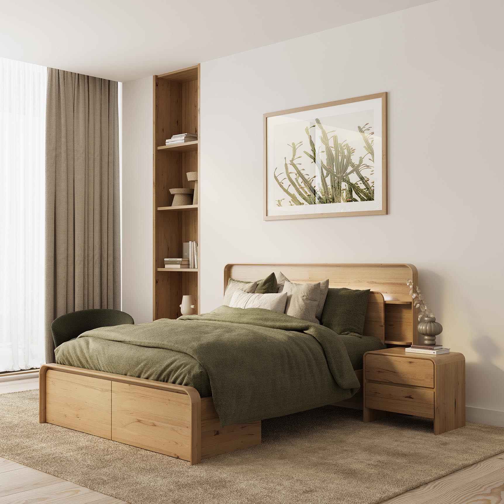 Olena Queen Bed Frame W/End Drawer Storage, Natural - Forty Winks