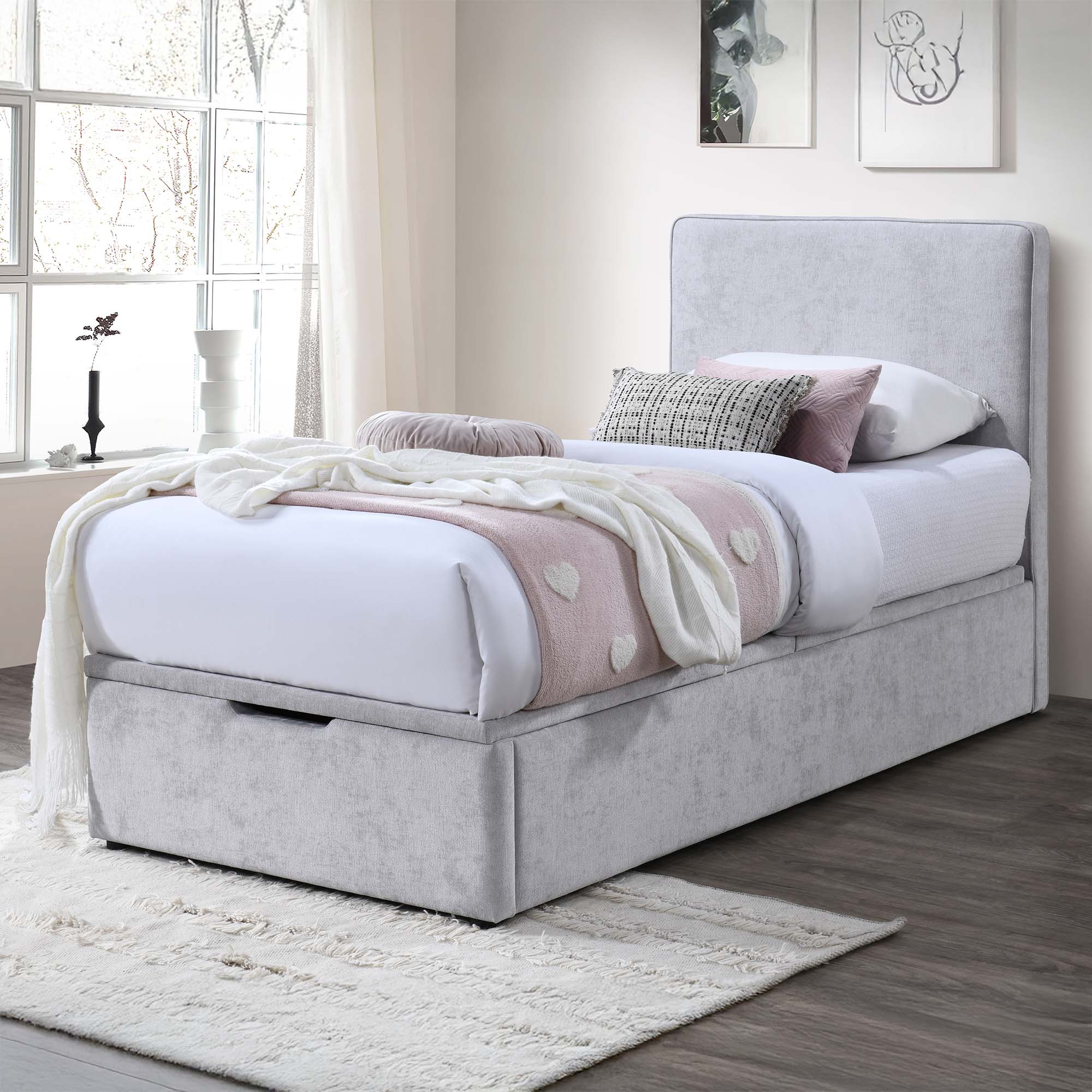 Orlando Single Bed Frame W/ Gas Lift, Stone - Forty Winks