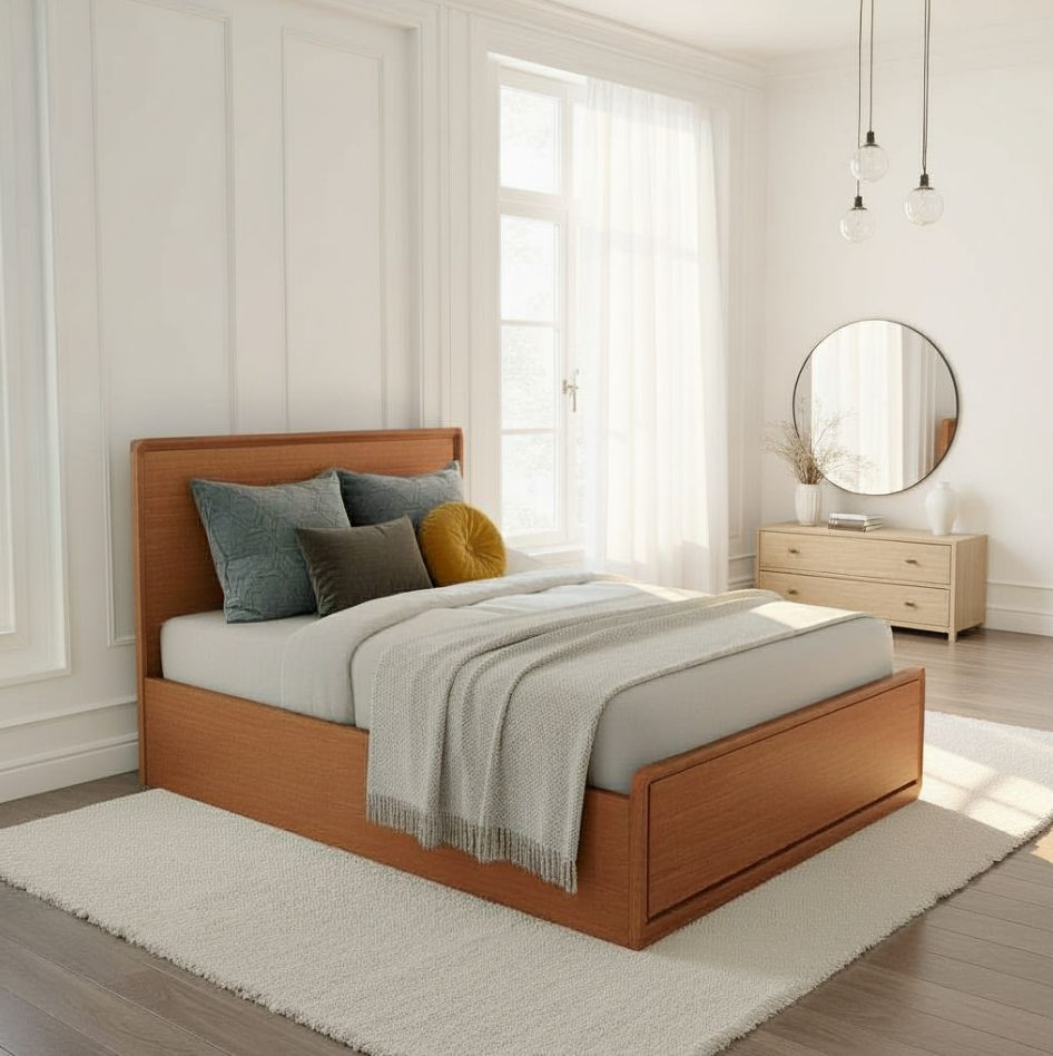 Valentine Bed Frame W/ Timber Headboard & Gas Lift Storage Base ...