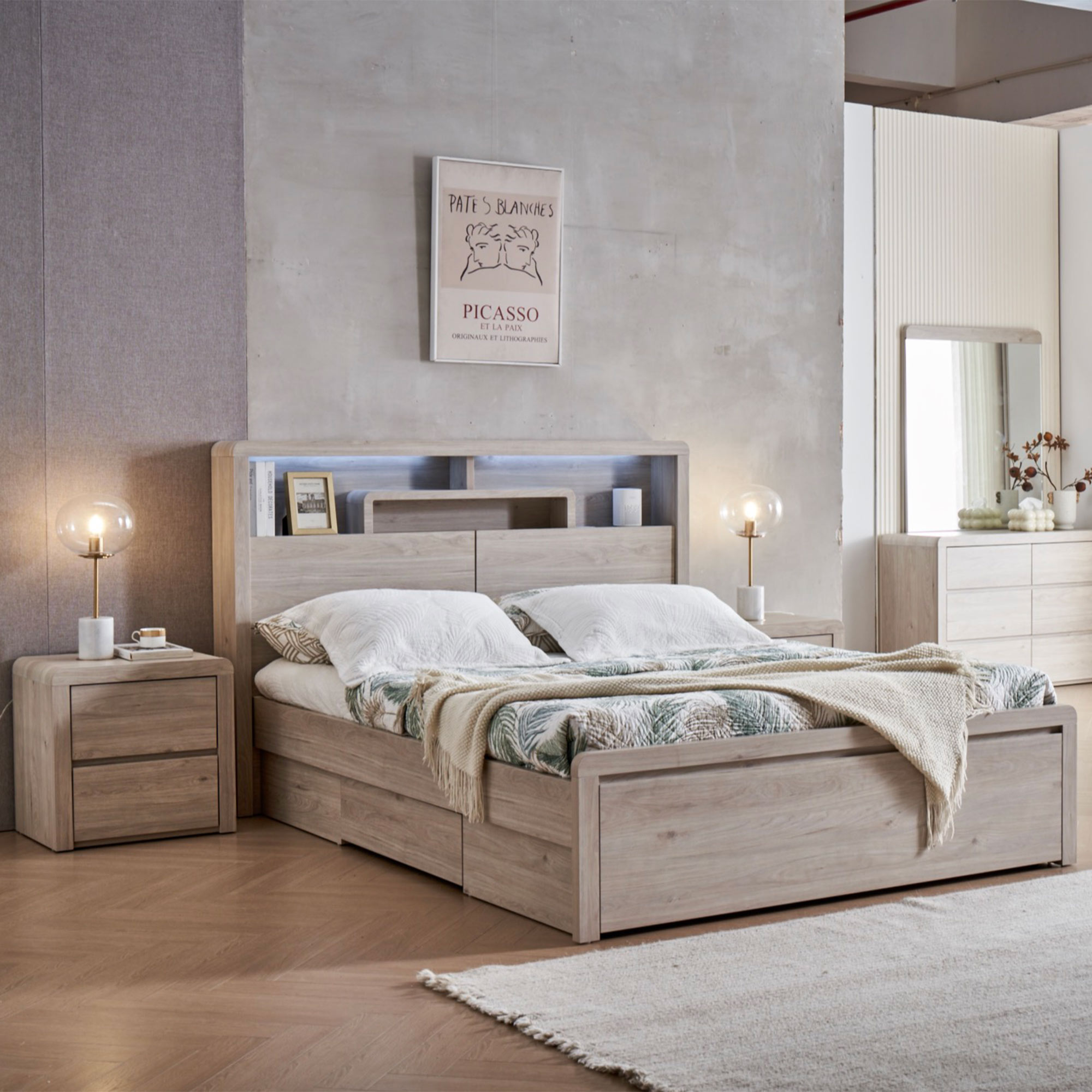 Aria King Single Bed Frame W/3 Drawers, Milan Oak - Forty Winks