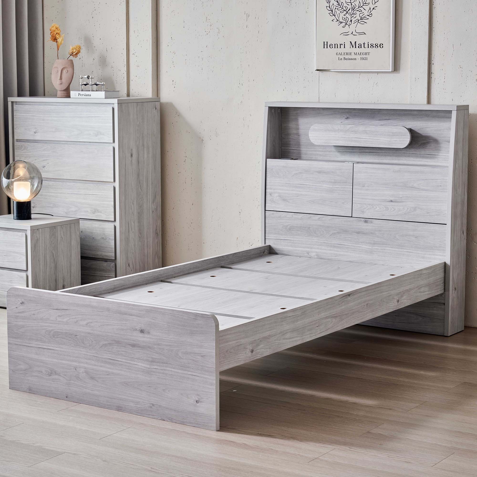 Nova King Single Bed Frame, Stone Oak - Forty Winks