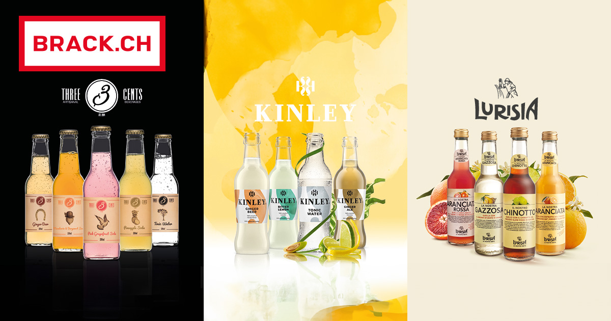 Mixers rafraîchissants Kinley, Lurisia et Three Cents