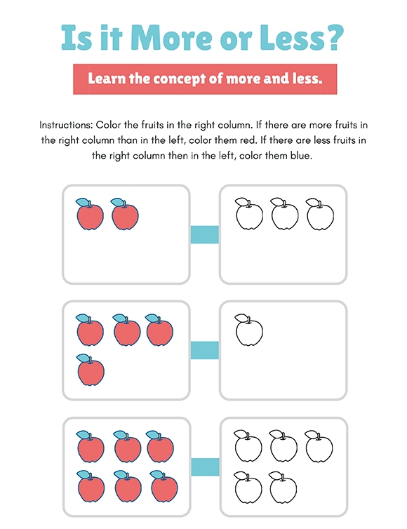 More Or Less Worksheets