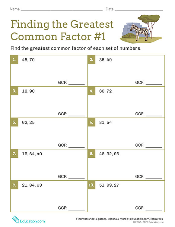 Free Greatest Common Factor Worksheets Greatest Common Factor (GCF)