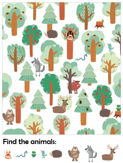 Animals Hidden Object Game - Printable game shows animals hidden across ...