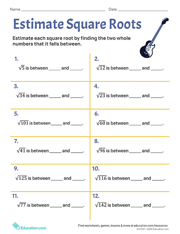 Estimating Square Roots Worksheet With Answers 8th Grade Roots