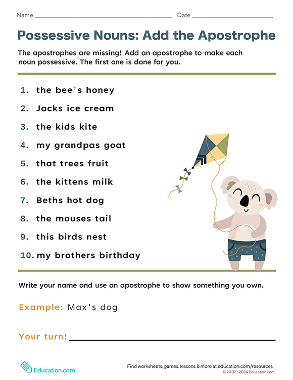 Worksheets On Possessive Nouns