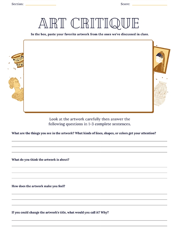 Art Criticism Worksheet Art Vocabulary Drawing Worksheet For Class 5