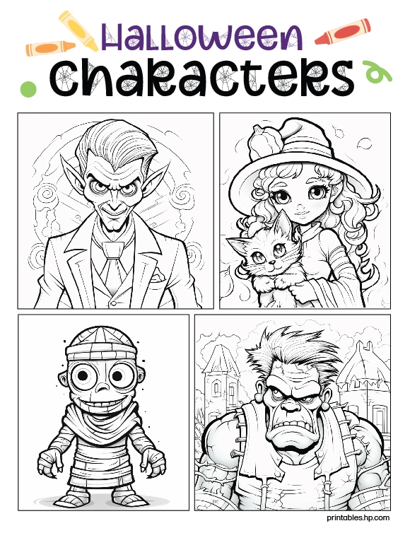 Cartoon Halloween Characters Coloring Pages