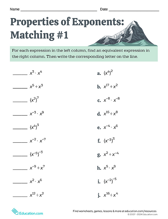 Exponent Properties Worksheets Exponent Worksheet Review 1 .doc