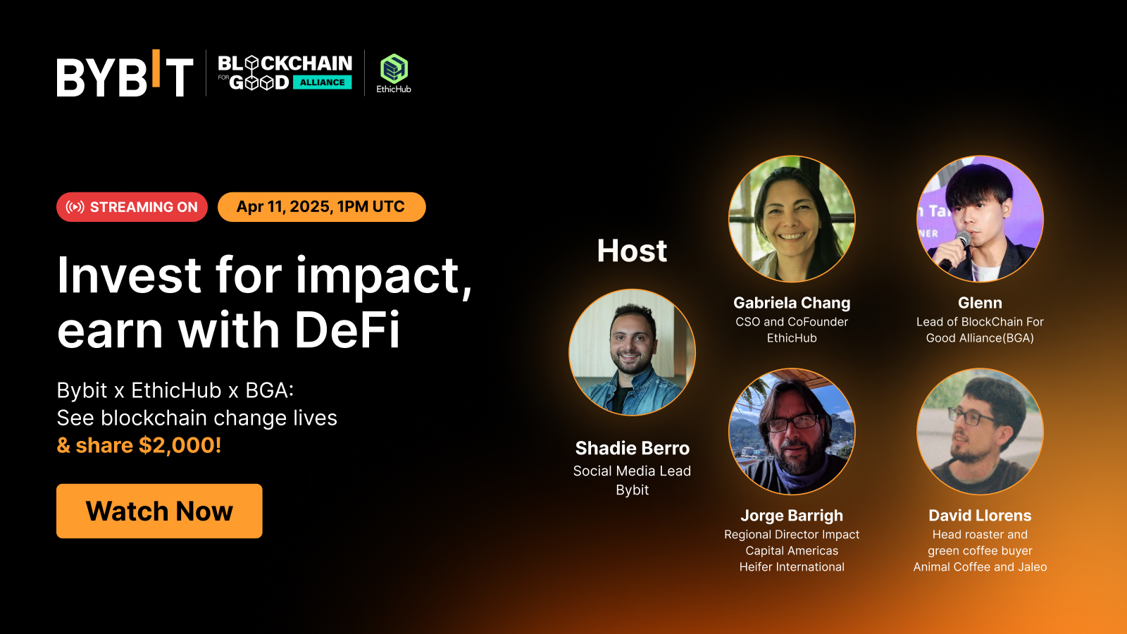 Bybit Announcement | 🌱 Bybit x EthicHub x BGA: Invest for impact, earn with DeFi. Tune in and ...