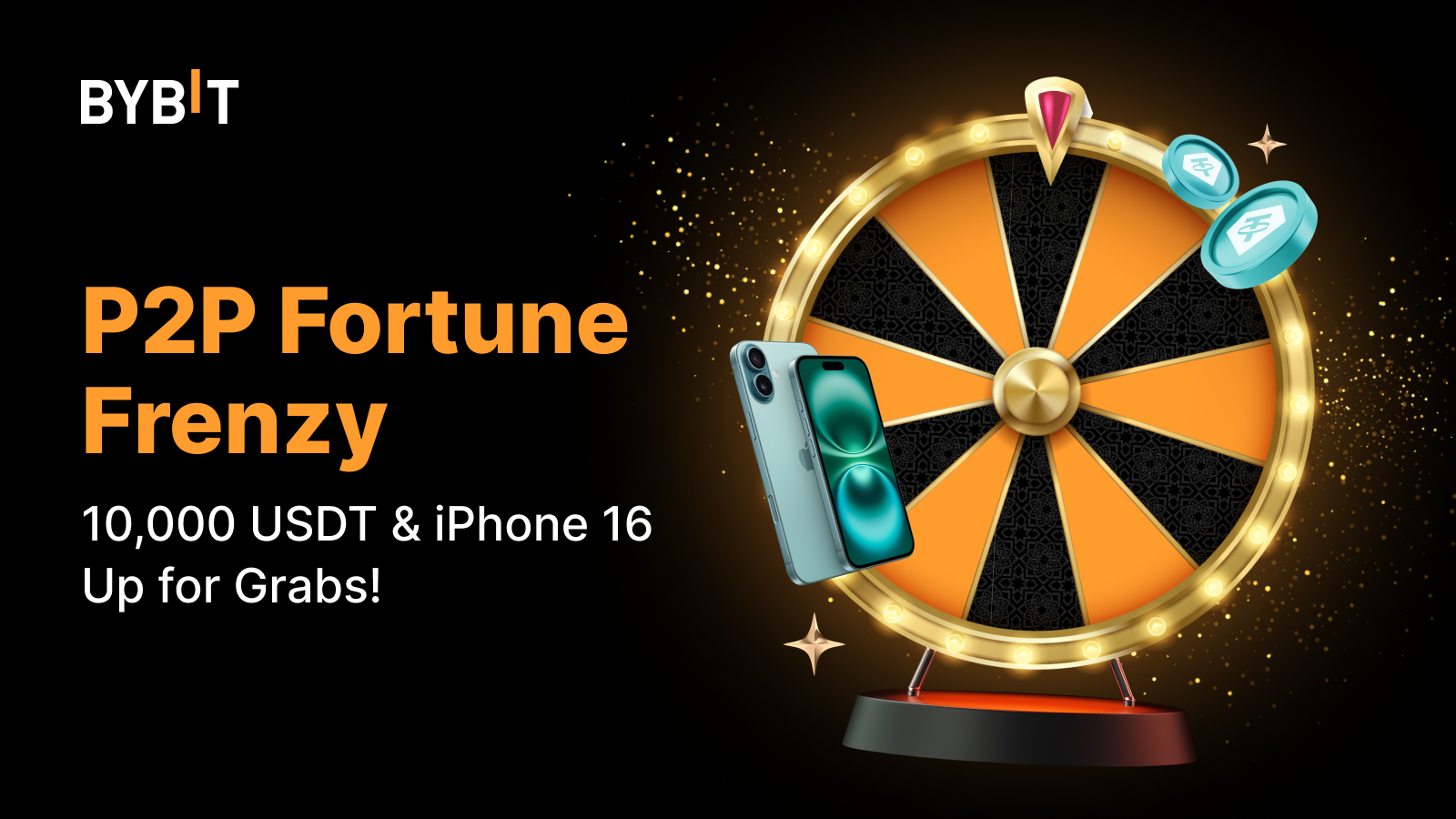 Bybit Announcement | [Selected Users Only] P2P Fortune Frenzy: 10,000 USDT & iPhone 16 Up for Grabs!