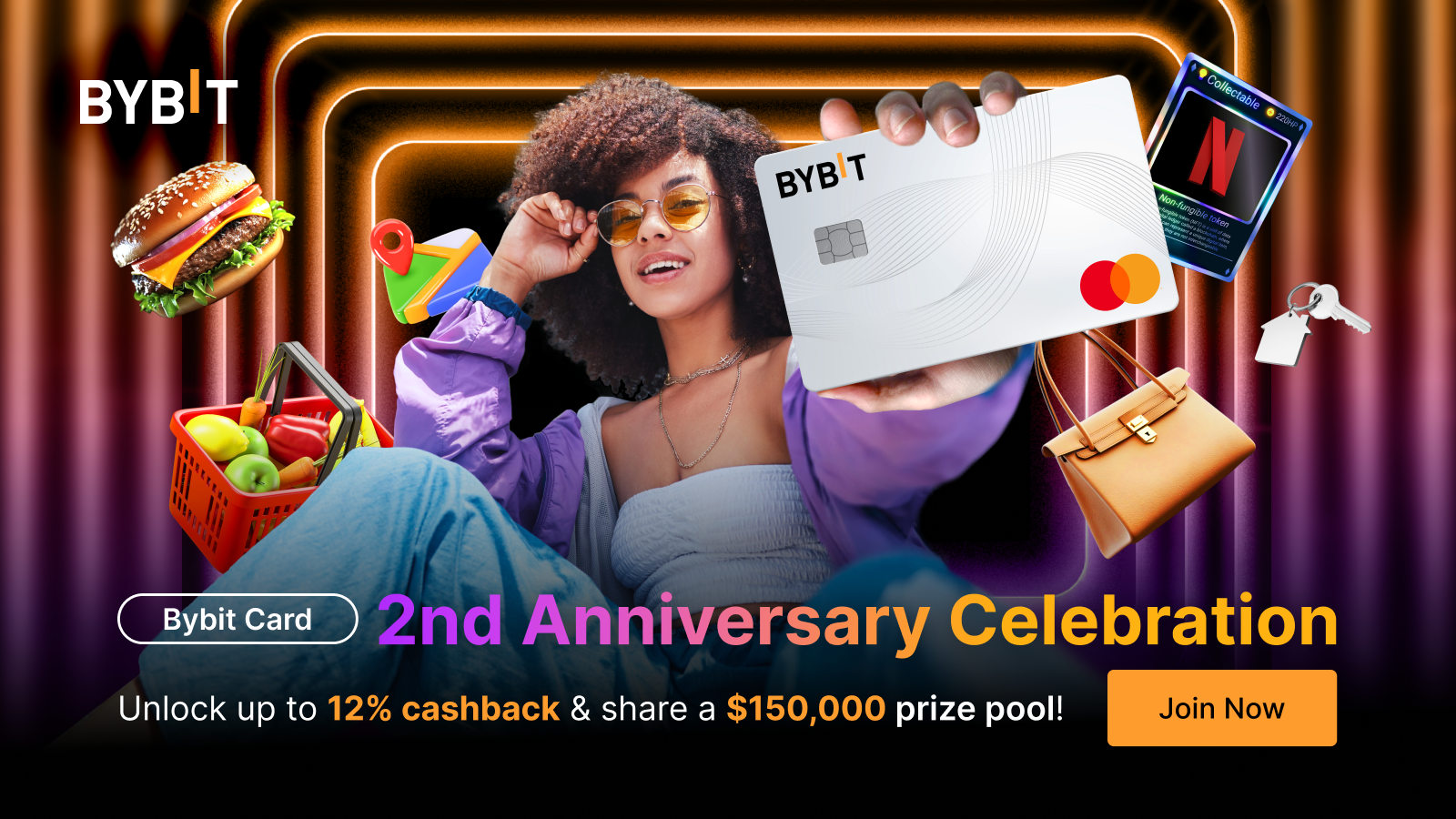 Bybit Announcement | 🎉 Bybit Card 2nd Anniversary: Unlock Up to 12% Cashback, a $150,000 Prize ...