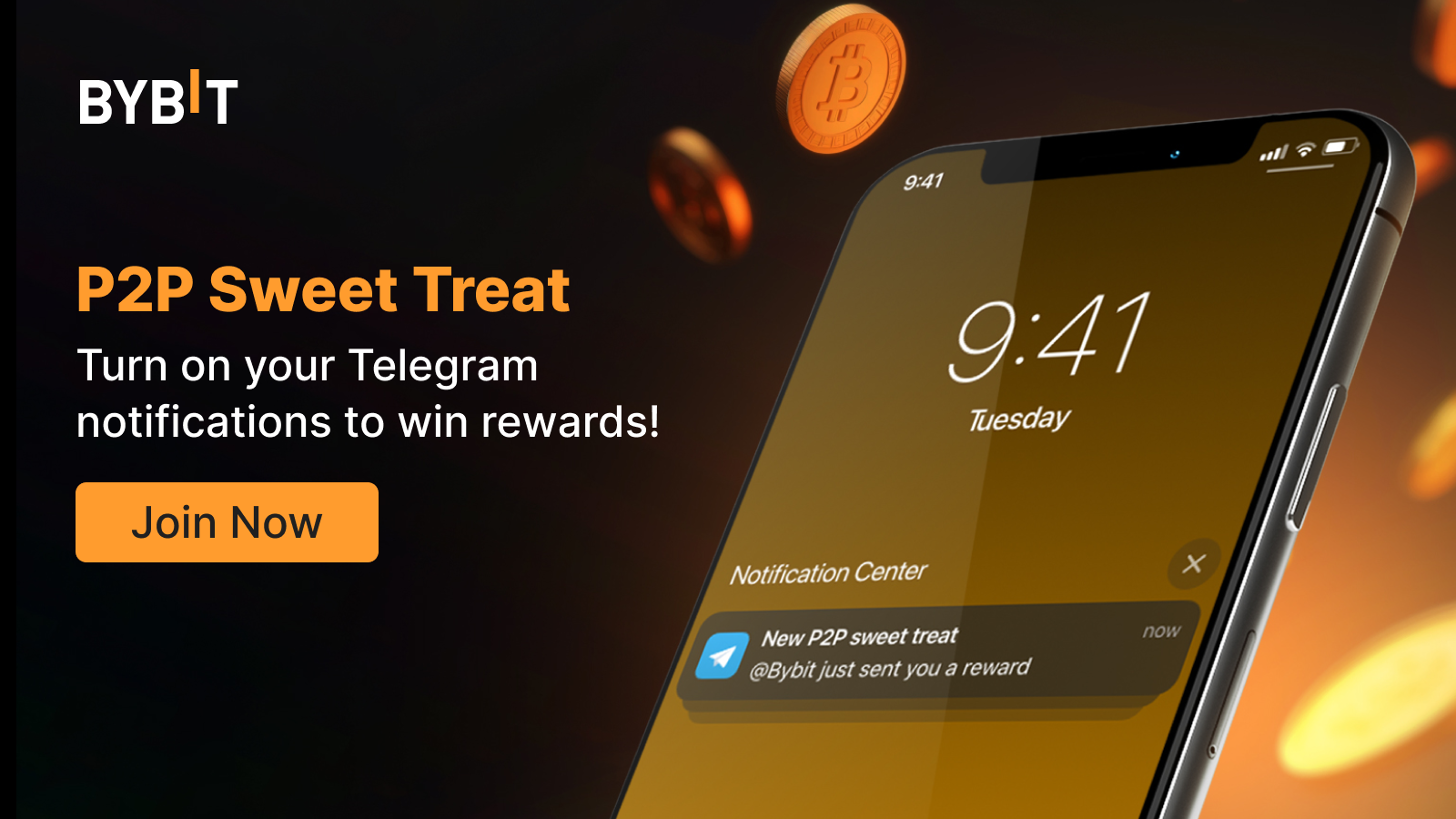Bybit Announcement | P2P Sweet Treat: Turn on Your Telegram Notifications to Win Rewards!