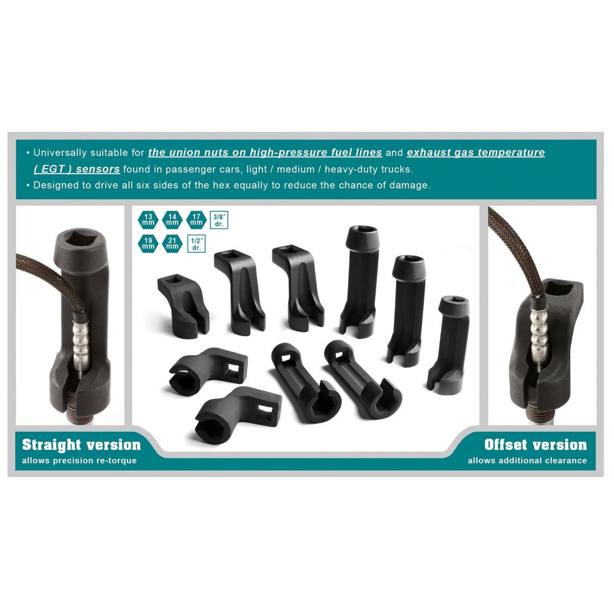 FLARE NUT SOCKET SET - STRAIGHT & OFFSET (13MM, 14MM, 17MM, 19MM, 21MM ...